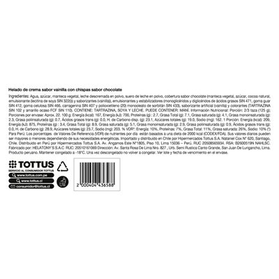 Helado Vainilla Chip Tottus 5 Lt - Pote | Tottus Perú