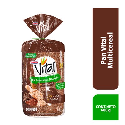 Pan De Molde Bimbo Vital Integral Multicereal Con Chía Y Linaza 600 G ...
