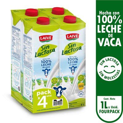 Four Pack Leche Laive Sin Lactosa Semidescremada 1 L | Tottus Perú