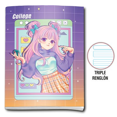 Cuaderno de 80 hojas con triple renglón diseño para mujeres de la marca ...