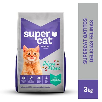 Comida para gato Super Cat Gatitos sabor pollo carne leche y pescado de ...